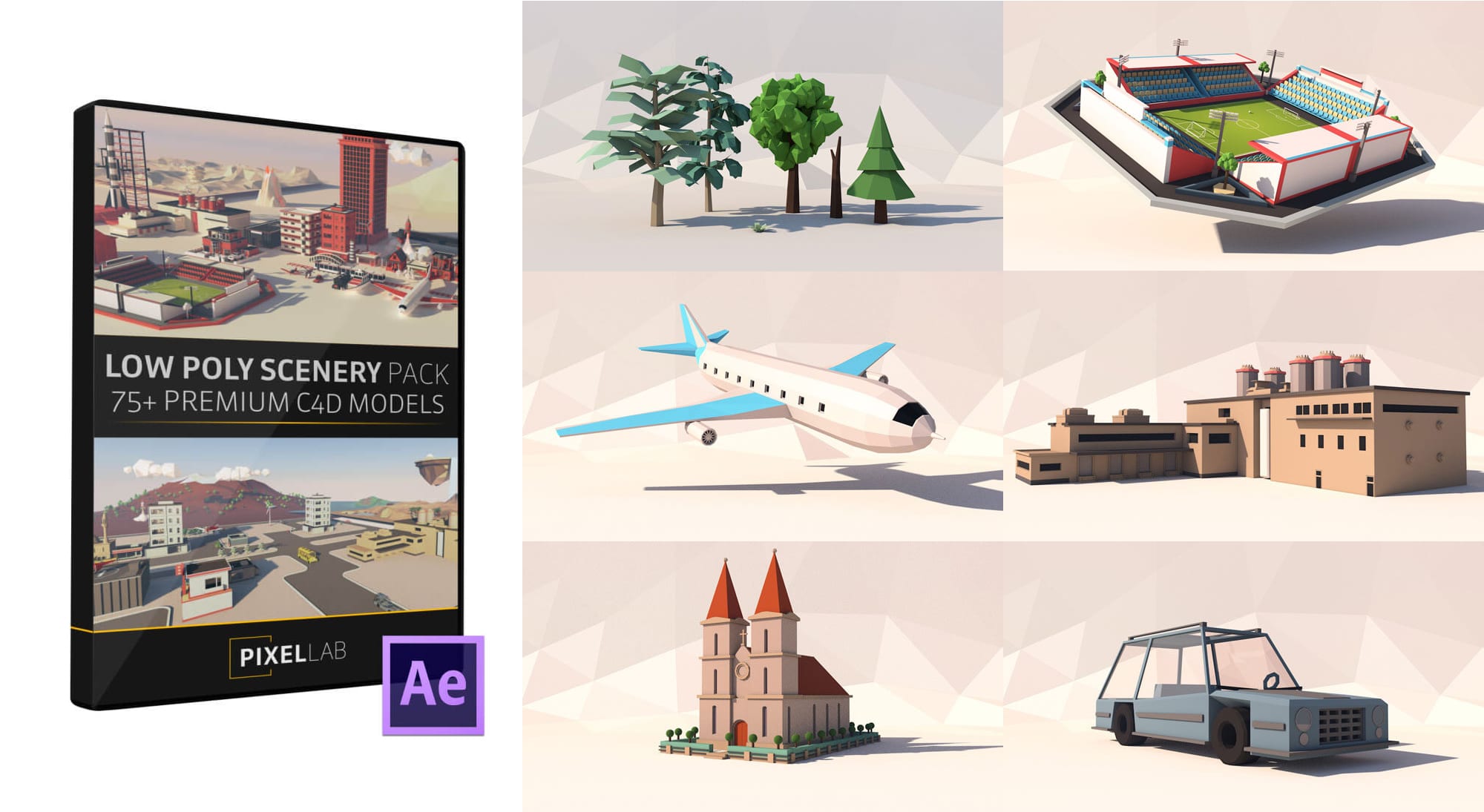 Low Poly Scenery Pack for Element 3D - Flashback Japan Inc